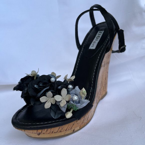 ZIGI girl | Shoes | Zigi Girl Wedge Ankle Strap Open Toe Flower Dcor ...